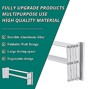 X-cosrack Wall Mount Clothes Drying Rack, Rustproof Accordion Retractable Drying Rack for Laundry Room/Bathroom Tower, 8 Bar Space-Saving Aluminium Alloys Garment Hanger 16.8 Linear Feet Pearl Silver