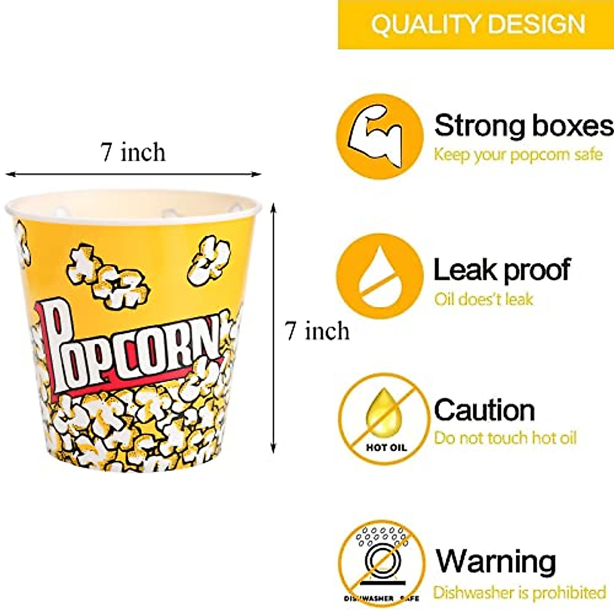 Tebery 12 Pack Plastic Popcorn Containers Reusable Popcorn Bucket Tub for Movie Night - 7 x 7 Inches