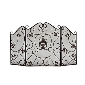 Deco 79 Metal Scroll Foldable Mesh Netting 3 Panel Fireplace Screen with Arabesque Pattern, 47" x 1" x 30", Bronze