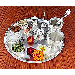 NOBILITY Silver Plated Pooja thali Set Large 12 Inch for Festival Ethnic Puja Thali for Diwali, Home, Temple, Office, Wedding Return Gift Items