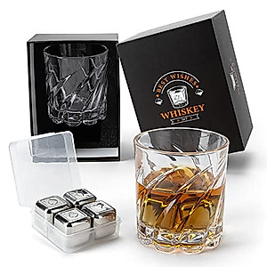 MIMITOOU Whiskey Glasses, Whiskey Stones Gift Sets for Men Sets Includes Whiskey Rocks Glasses with Reusable Stainless Steel Ice Cubes for Men/Women, Christmas Stocking Stuffers