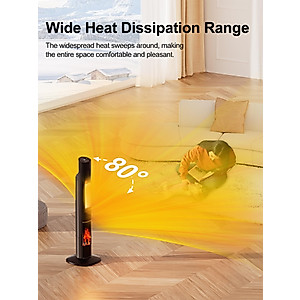 Uthfy Space Heaters for Indoor Use, 32" Electric Heater With Flame for 400 Sq.ft Large Room, 1500W Portable Tower Ceramic Room Heater With 24 H Timer, Remote, 80°Oscillation, 3 Modes for Bedroom