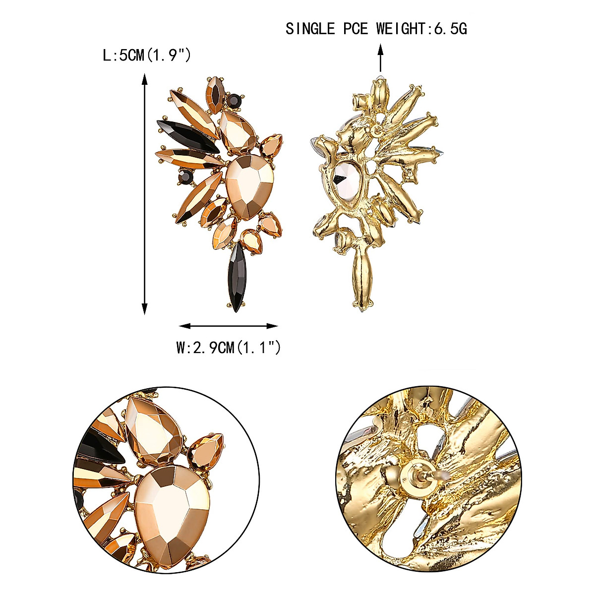 EVER FAITH Crystal Fashion Statement Earrings, Art Deco Marquise Teardrop Cluster Bling Colorful Dangle Earrings for Women Champagne Gold w/Black Gold-Tone