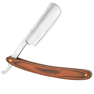 Grandslam Pro Natural Wooden Handle 420 Stainless Steel Straight Razor with Premium Leather Strop,Straight Razor Shaving Kit for Men,2 Layers Leather Canvas Strop Sharpening Strop Brown