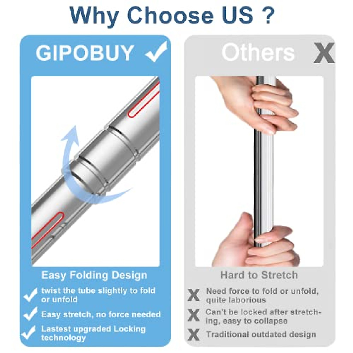 GIPOBUY Portable Clothes Rack Folding Travel Garment Rack, Foldable Collapsible Clothing Rack, Portable Hanging Drying Rack for Dance,Outdoor,RV, New Upgraded Easy Lock and Release(Non-Heavy Duty)