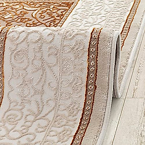 Antep Rugs Babil Gold 8x10 Oriental Bordered High Low Textured Traditional Indoor Area Rug, Beige Gold, 7'10" x 10'