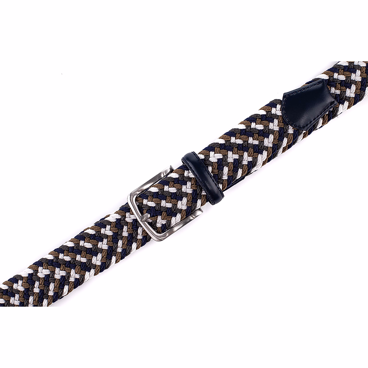 Fabio Valenti Woven Stretchy Braided Belts for Men & Women, Golf Casual Belt (M（ fits waist 33"- 36" ） M, NAVY/WHITE/GRAY)