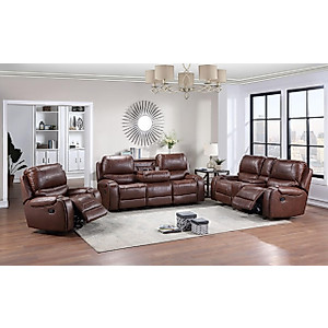 Steve Silver Keily Faux-Leather Manual Motion Recliner Sofas, 2 USB Charging Stations and 2 Electrical Outlets, 2 Cupholders, 86" L x 39" W x 41" H, Brown