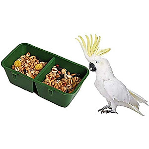 2-in-1 Double Trough Bird Seed Food Feeding Dish Water Feeder Bowl for Parrot Macaw African Greys Budgies Parakeet Cockatiel Conure Canary Finch Cage