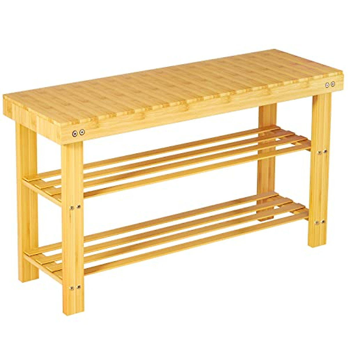 CMOOD Bamboo Shoe Rack Bench, 3-Tier Bamboo Shoe Organizer for Entryway Hallway Bathroom Bedroom Living Room, Storage Shoe Shelf Holds up to 300lbs