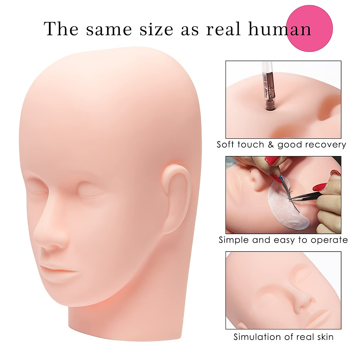 Buqikma Lash Mannequin Head Pro Training Mannequin Flat Head Mannequin Head for Eyelash Extensions Cosmetology Mannequin Head Makeup Mannequin Head Stand for Practice Makeup Massage Acupuncture