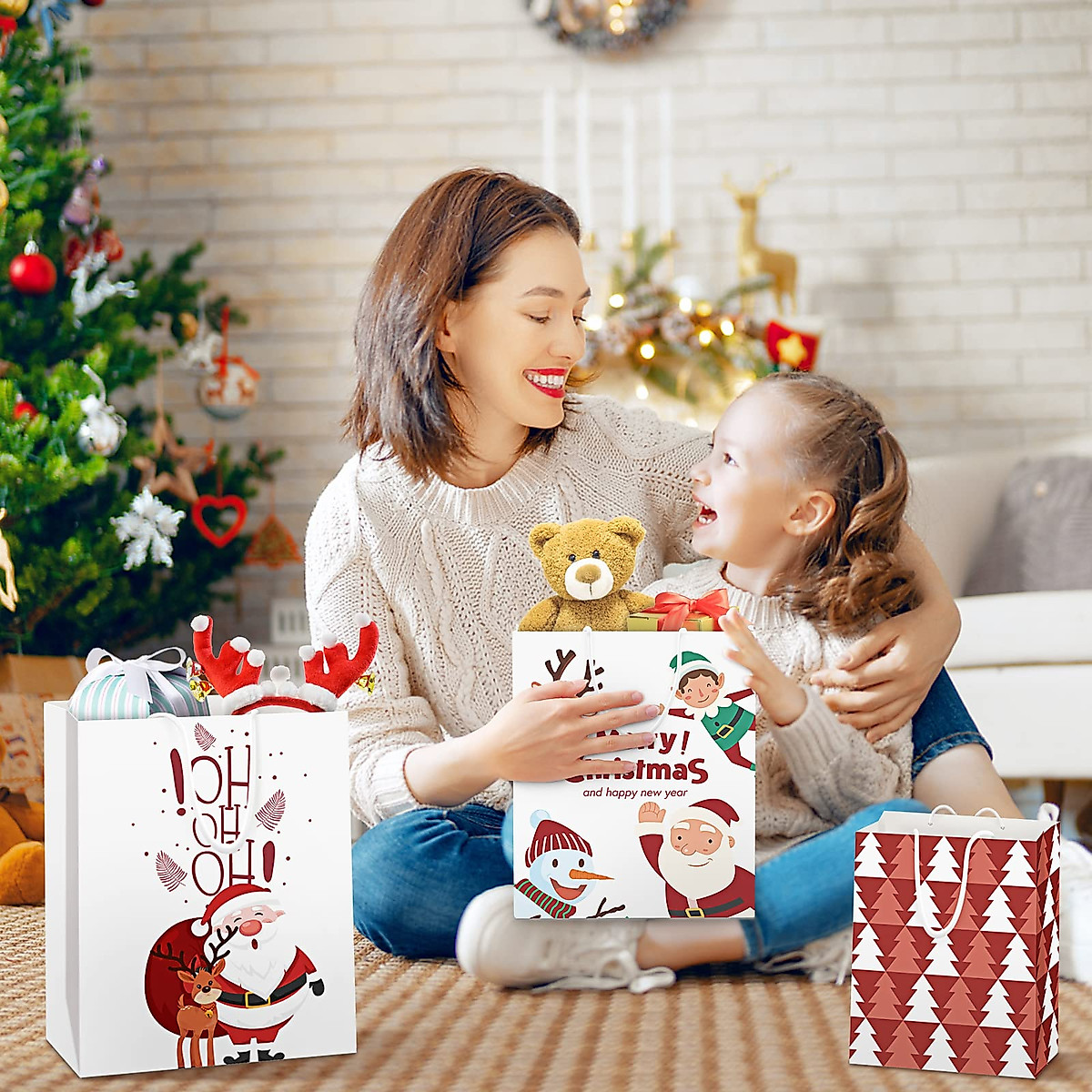 DeckTheHalls 10Pcs White Kraft Paper Bags with Handles Bulk, Gift Bags, Party Favor Gifts Wraps, Craft Shopping Retail Birthday Party Favors Wedding Sacks, Business