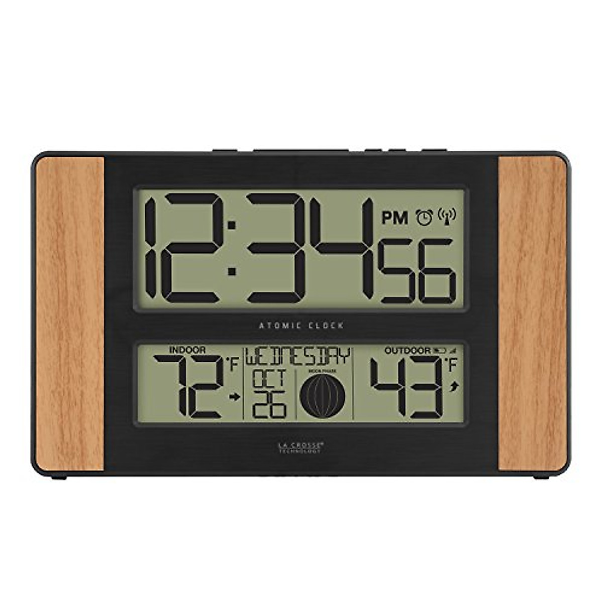 La Crosse Technology Atomic Digital Clock with Outdoor Temperature, Wood Oak, 0 & 925-1418 Sensor Protection Shield with Mount