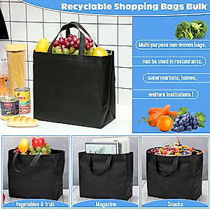 Windyun 200 Pcs Reusable Grocery Bags 12.6 x 11.8 x 6.3 Inches Large Non Woven Shopping Bags Foldable Portable Tote Bags Bulk (Black)