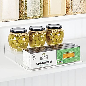 mDesign Plastic Kitchen Food Storage Organizer Shelves, Spice Rack Holder for Cabinet, Cupboard, Countertop, Pantry - Holds Jars, Baking Supplies, Canned Food - 2 Levels - 2 Pack - Clear