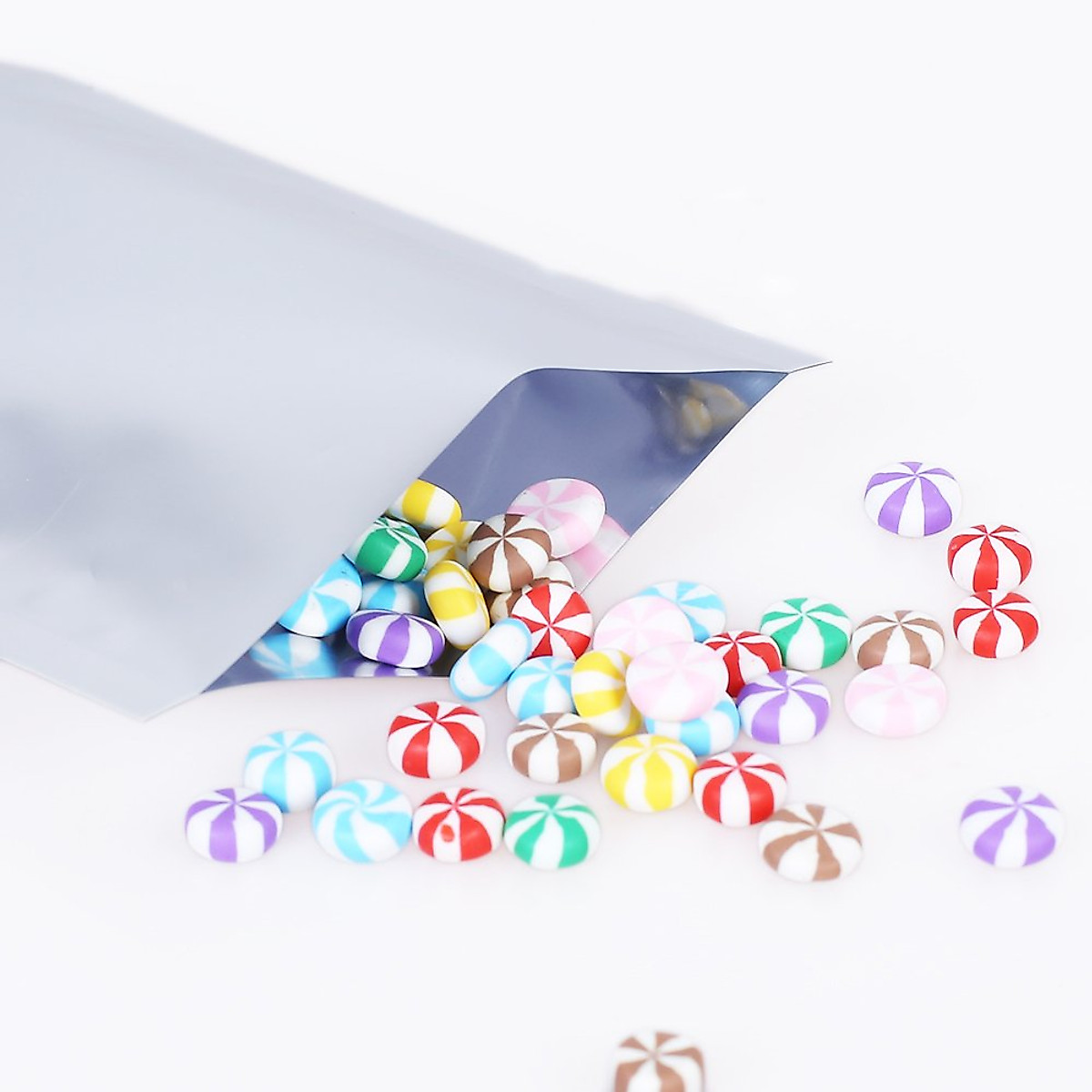 100 Premium Colored Mylar Foil Heat Sealable Bags w/Tear Notches 8x12cm (3.1x4.7") (Silver)