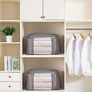 2PCS 90L Large Storage Bags Home Quilt Storage Bag Foldable Non-Woven Transparent Window Handle Storage Bag for Comforters, Clothing, Blanket, Bedding and Toys