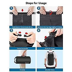 HEETA Waterproof Dry Bag for Women Men (Upgraded Version), Roll Top Lightweight Dry Storage Bag Backpack with Emergency Whistle for Travel, Swimming, Boating, Kayaking, Camping, Beach (Black, 5L)