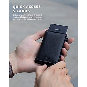 VULKIT Card Holder Pop Up Slim Wallet Leather RFID Blocking Card Case Up to 8 Credit Cards Black