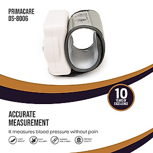 Primacare DS-8006 Wrist Blood Pressure Digital Heartbeat Monitor, BP Cuff Portable Plastic Case, Battery Operated, 2 Sets of 90 Memory