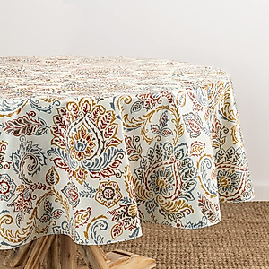 Elrene Home Fashions Ava Floral Jacobean Water- and Stain-Resistant Vinyl Tablecloth with Flannel Backing, 60 Inches X 84 Inches, Oval