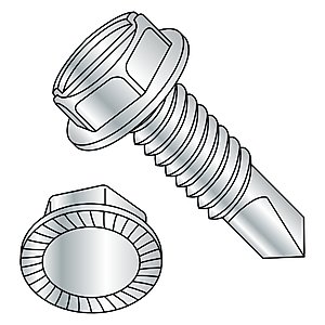 Small Parts 311607KSWSMS Steel Self-Drilling Screw, Zinc Plated Finish, Serrated Hex Washer Head, Slotted Drive, #3 Drill Point, 5/16"-18 Thread Size, 1" Length (Pack of 25)
