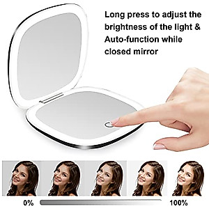 deweisn Compact Mirror, Lighted Travel Makeup Mirror with 1X/10X Magnifying Double Sided Dimmable Portable Pocket Mirror for Handbag, USB Charging(Black)