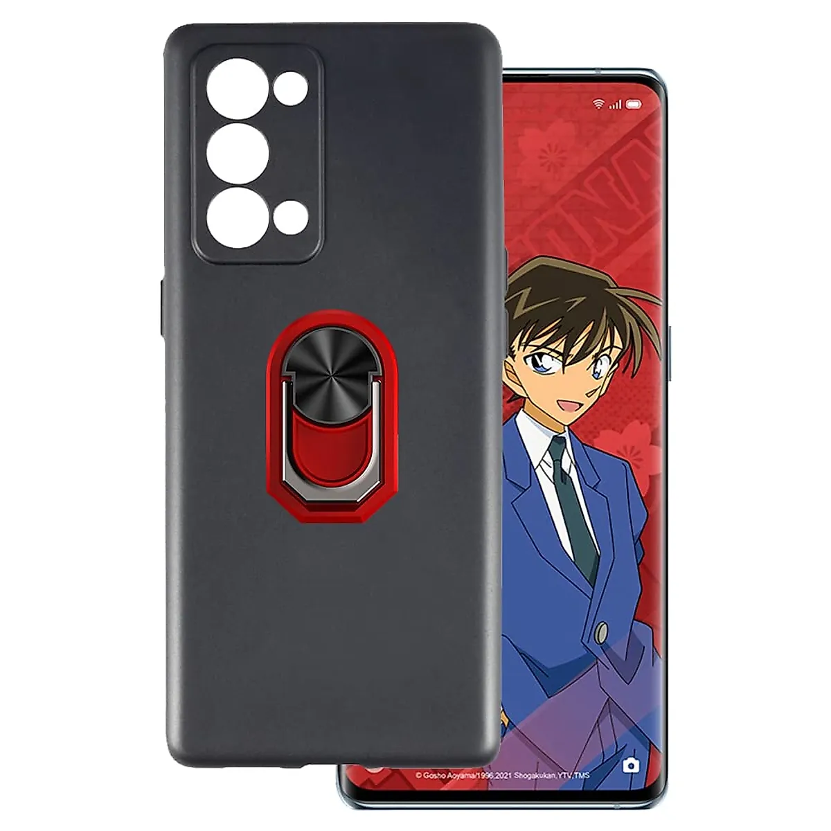 for Oppo Reno 6 Pro+ 5G Ultra Thin Phone Case + Ring Holder Kickstand Bracket, Gel Pudding Soft Silicone Phone for Oppo Reno 6 Pro Plus 5G 6.55 inches (RedRing-B)