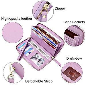 Badiya Womens Wallet RFID Blocking Credit Card Holder Large Capacity Leather Zip Around Wallets Clutch Wristlet