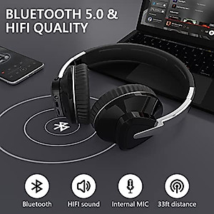 Over Ear Headphones Wireless Bluetooth Noise Cancelling Headphones with Mic, 40H Playtime, Comfortable Protein Ear Cups, HiFi Stereo Foldable Headset for Travel, Home, Office