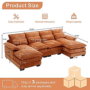 GNIXUU 110" Sectional Sofa Cloud Couch for Living Room, Modern Chenille U Shaped Couch, Comfy Modular Sofa Sleeper with Double Chaise & Memory Foam(Orange)