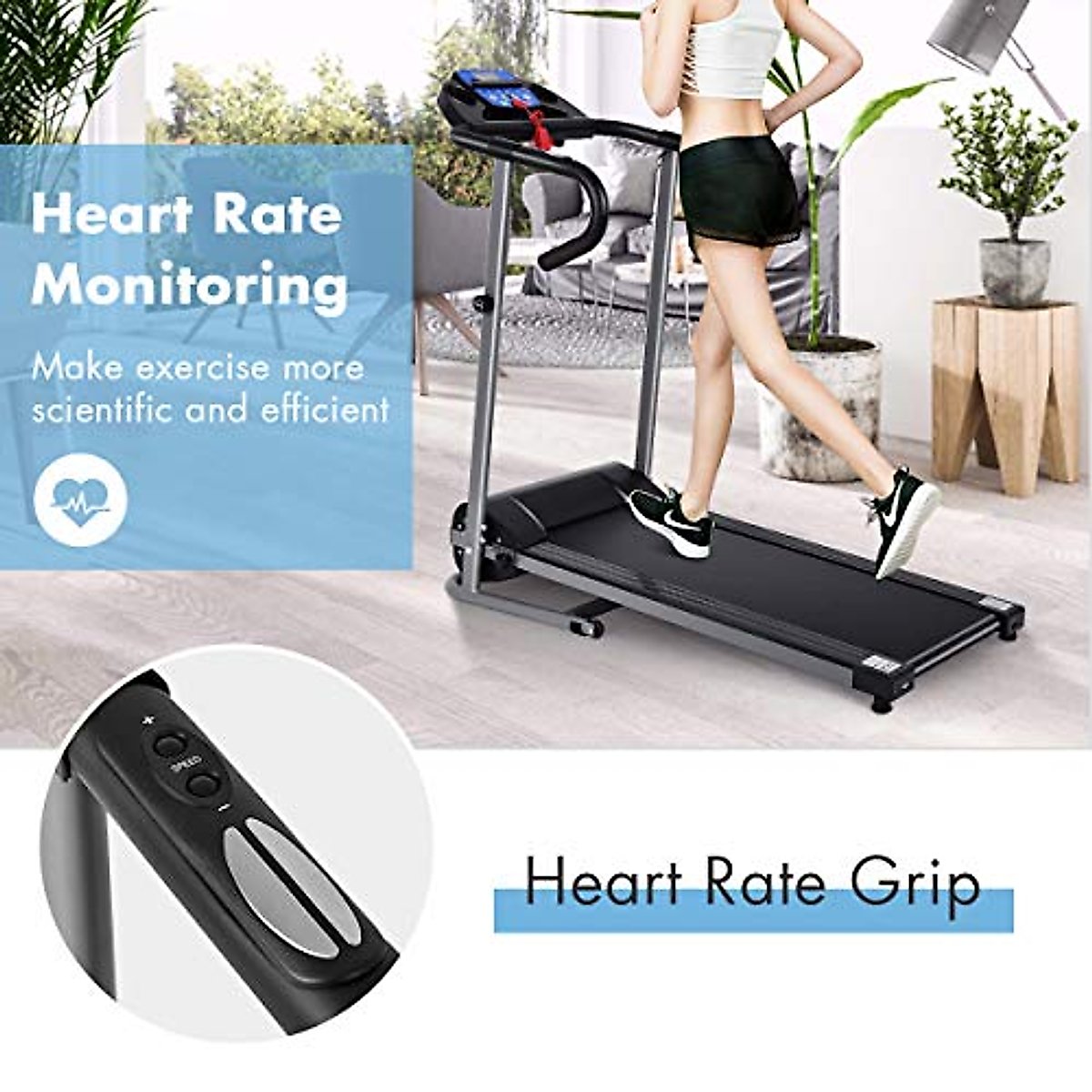 GYMAX Folding Treadmill, Electric Motorized Running Jogging Machine with LCD Monitor & Device Holder, Easy Assembly Heavy Duty Walking Treadmill for Home