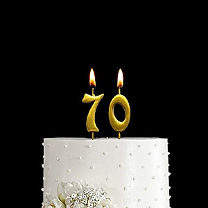 Qj-solar Glitter Gold 70th Birthday Candles,Number 70 Cake Topper for Party Decoration