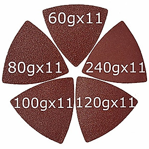 XXGO Triangular Oscillating Multi Tool Sanding Pads 3-1/8 Inch 80mm Assorted Grit 60/80/100/120/240 Grits Pack of 55 Pcs No.XG5501