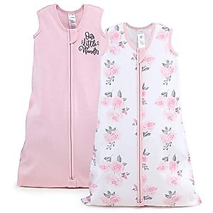 The Peanutshell Wearable Blanket Sleep Sack for Baby Girls, Solid & Pink Floral, Sizes up to 12 Months (Medium/Large)