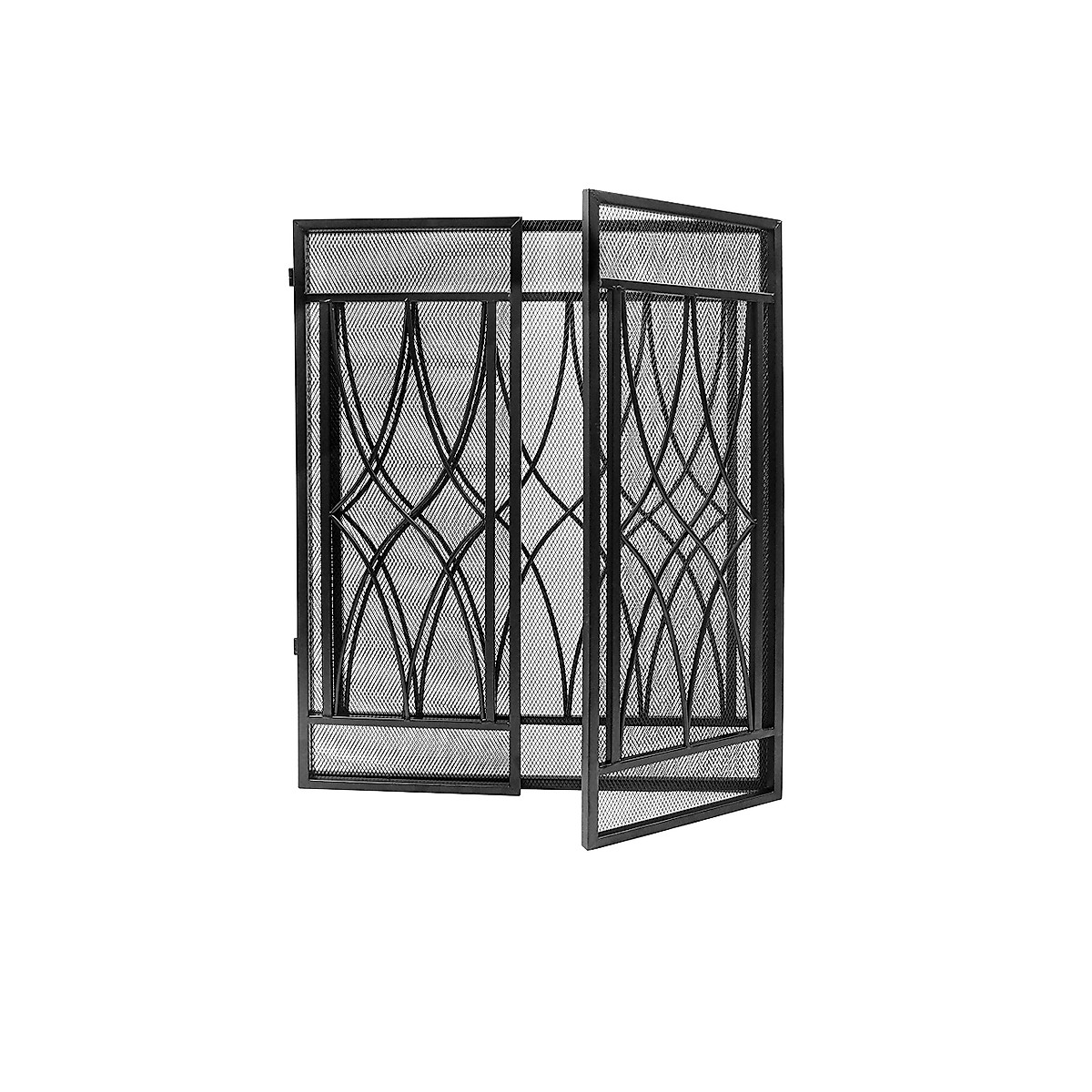 Large Metal 3-Panel Fireplace Screen Black Decorative Wrought Iron Mesh Fireplace Gate 51''(L) x 32''(H)