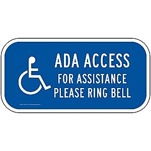 ComplianceSigns.com Ada Access For Assistance Please Ring Bell Reflective Sign, Blue Reflective, 12x6 inch on 80 mil Aluminum for Accessible