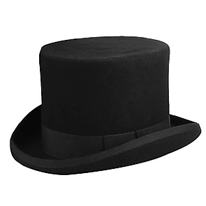 GEMVIE Men 100% Wool Mad Hatter Satin Lined Black Low Top Hats