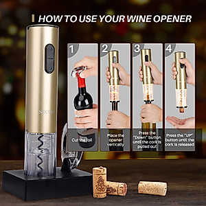 Secura Electric Wine Opener, Automatic Electric Wine Bottle Corkscrew Opener with Foil Cutter, Rechargeable (Champagne Gold)