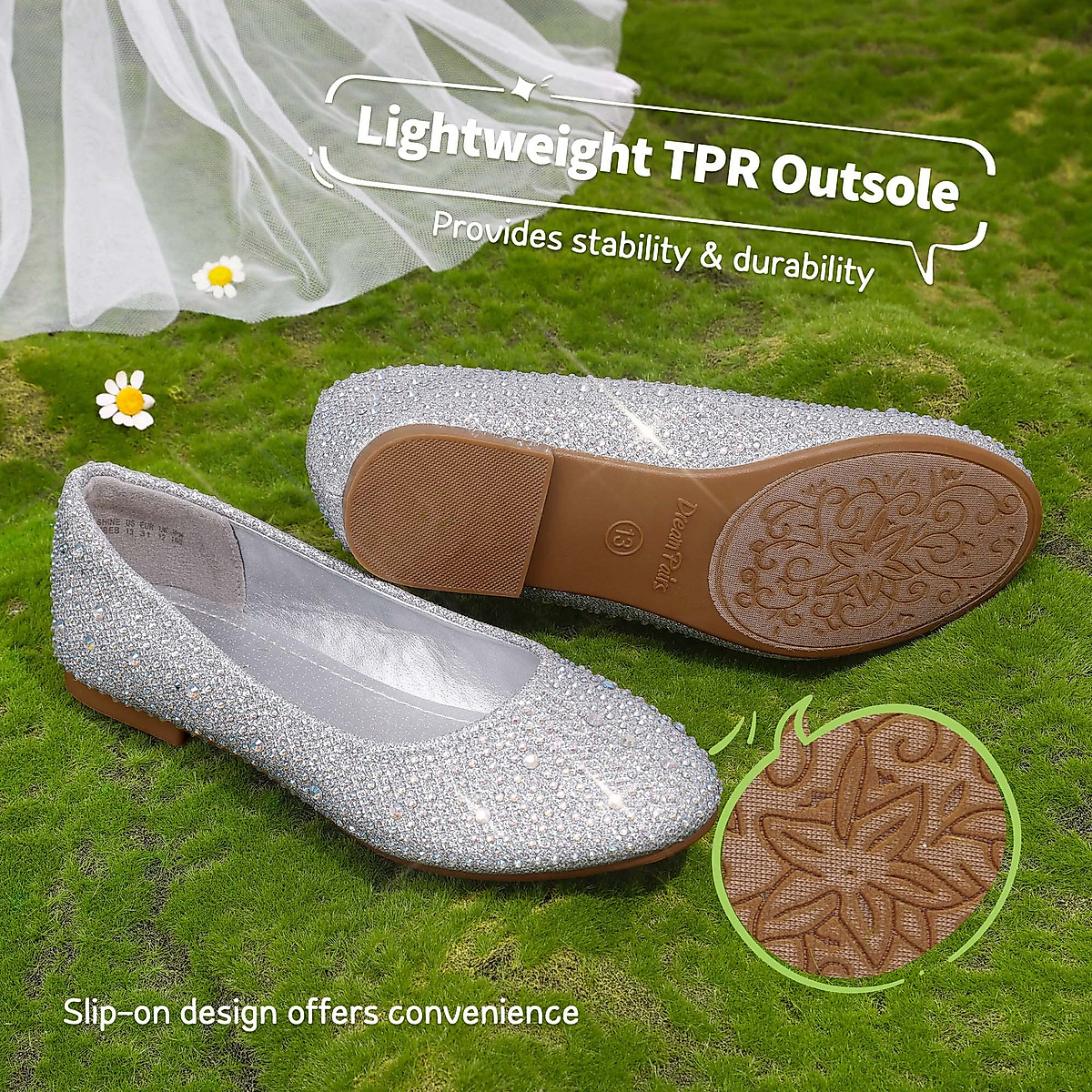 DREAM PAIRS Girls Mary Jane Ballerina Flat Shoes, Muy-Shine-Silver Glitter - 2 Little Kid (Muy-Shine)