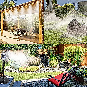 Fan Misting Kit, Outdoor Fan Misting Cooling System with 19.68 Ft Misting Line Outdoor Fan Misters for Cooling Patio Garden Greenhouse Breeze (Fan not Included)