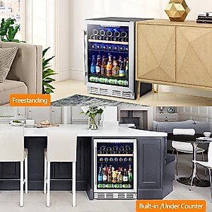 Kalamera Mini Fridge 24” Beverage and Wine Cooler Built-in or Freestanding - 118 Cans & 16 Bottles Capacity Wine Refrigerator Cooler
