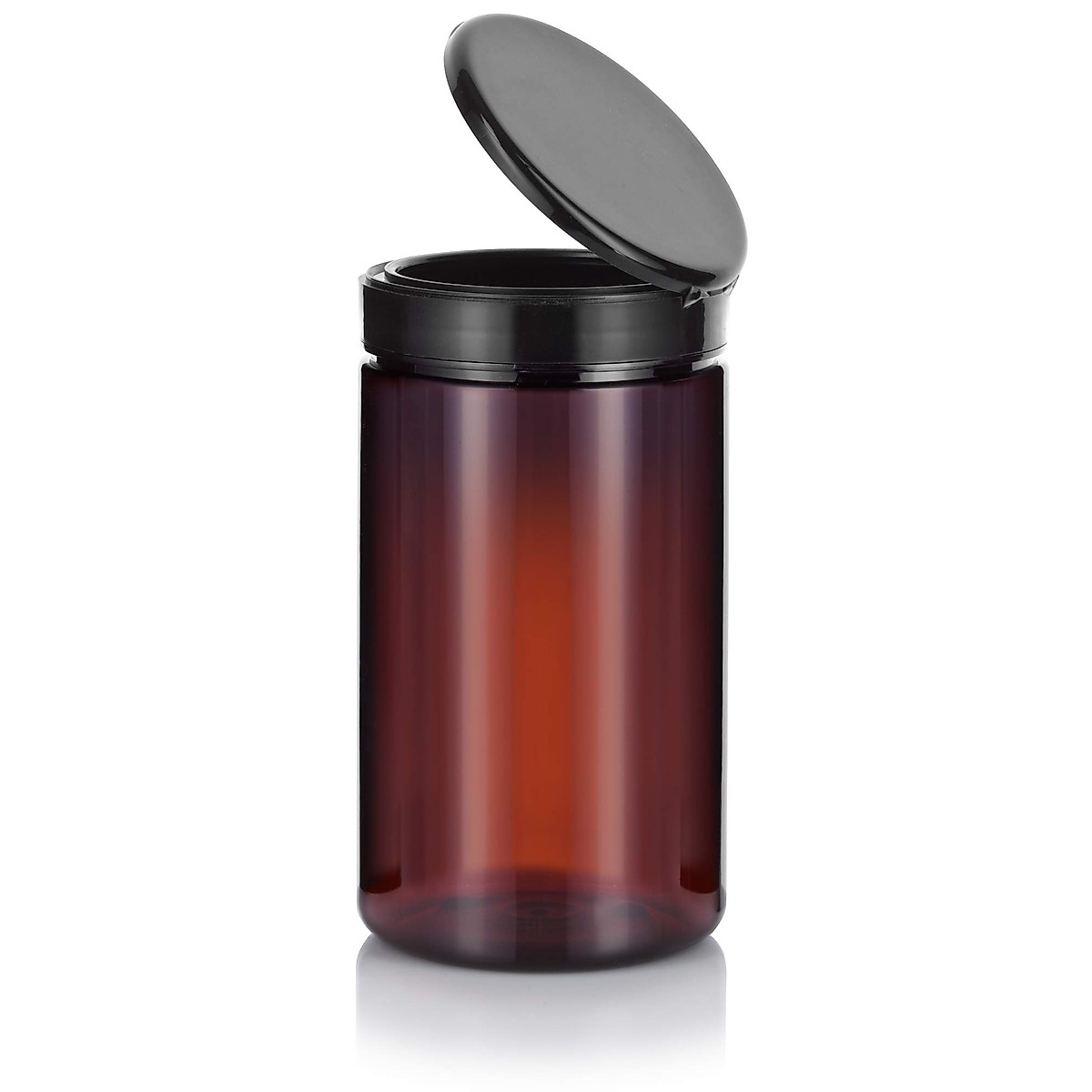 JUVITUS Amber Large 32 oz PET Plastic (BPA Free) Refillable Jar with Black Flip Top Cap - (3 pack)