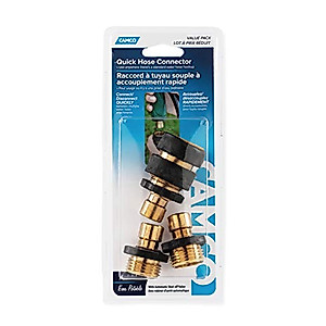 Camco 5/8" Brass and Steel Quick Hose Disconnect - Connect and Disconnect Between Multiple Hose Attachments | Automatic Shut-Off When Disconnected | 1 Female & 3 Male Fittings - 4 Count - (20136)