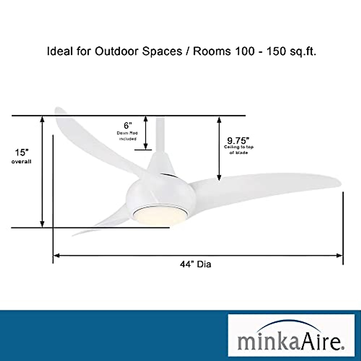 MINKA-AIRE F845-WH Light Wave 44" Ceiling Fan with LED Light and Remote Control in White Finish