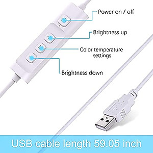 JUANWE LED Desk Lamp, Reading Light Clip on Light, Dimmable Clamp Light with USB Charging Port, 3 Modes & 14 Brightness Levels 5W LED Metal Clip Light, White