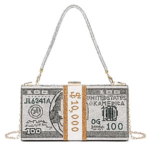 Covelin Dollar Clutch Purse for Women from, Rhinestone Evening Handbag Money Bag Grey