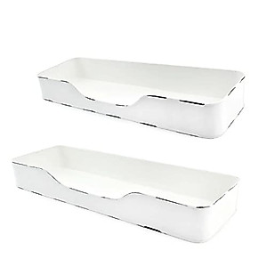 AuldHome Enamel Tray Shelves (Set of 2); Farmhouse Bathroom Decor White Enamelware Shelf Trays