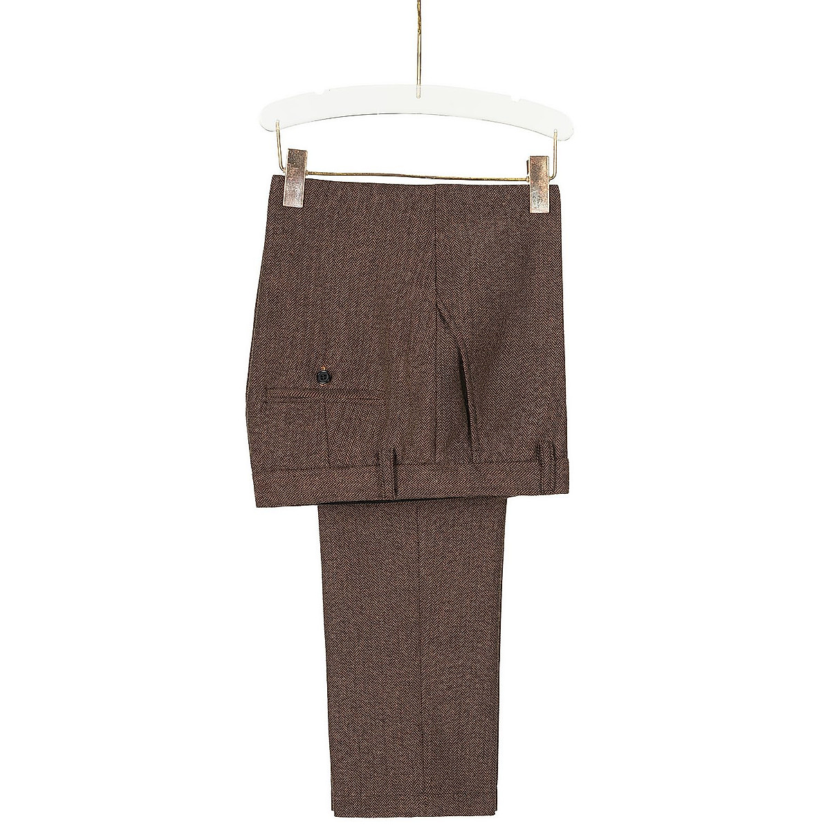 Ceehuteey Men's Retro Dress Suit Pants Thick Wool Flat Front Herringbone Tweed Trousers(Brown, 34W x 30L)