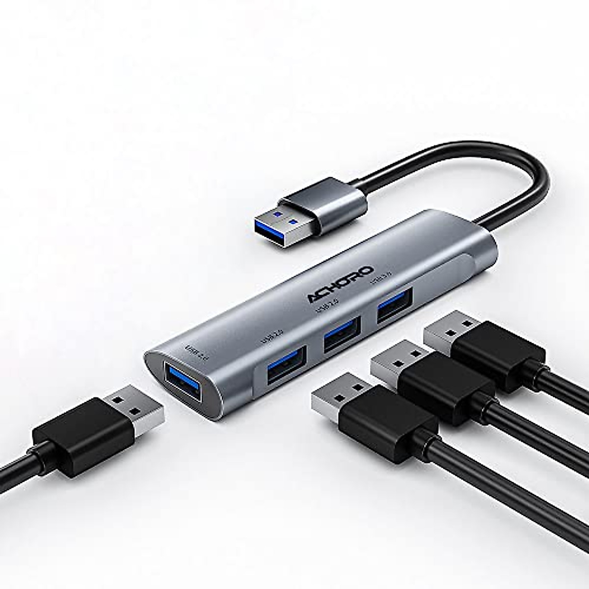 ACHORO 4 Ports Mini USB Hub – High Speed USB 3.0 Multiple USB Port Expender - Aluminium Alloy External USB Port for Laptop, Mac, PCs, – Portable Multi USB Port & Computer USB Hub (USB A 3.0 & 2.0)